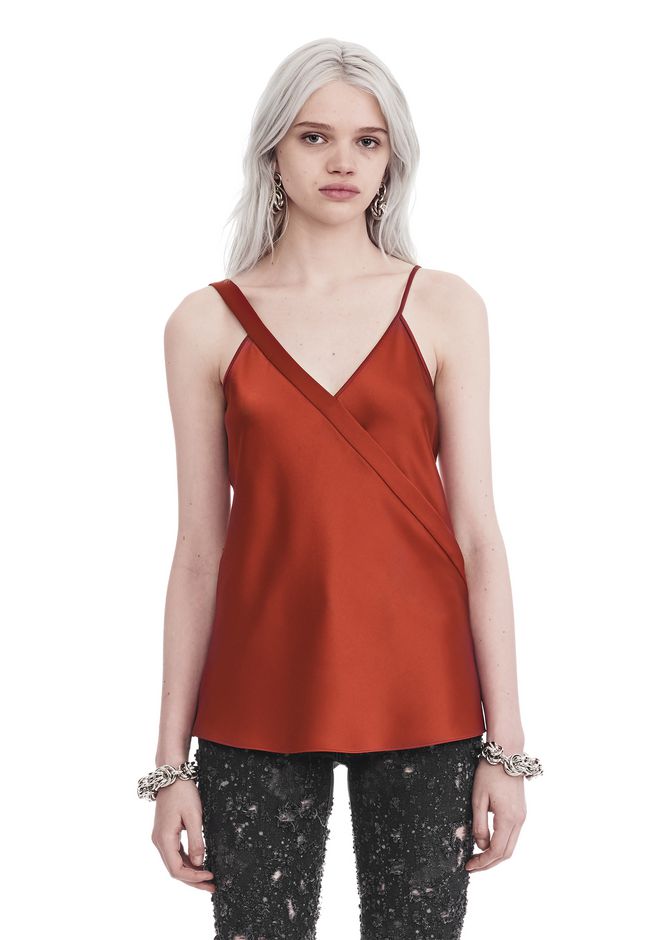Alexander Wang ‎SLEEVELESS WRAP FRONT SATIN TANK ‎ ‎TOP‎ | Official Site