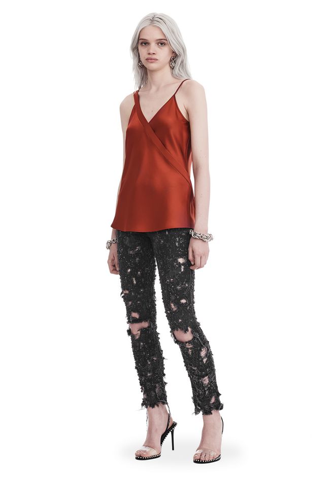 Alexander Wang ‎SLEEVELESS WRAP FRONT SATIN TANK ‎ ‎TOP‎ | Official Site