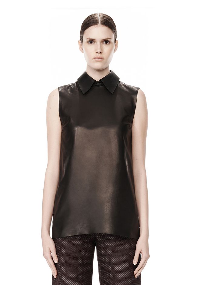 Alexander Wang ‎SLEEVELESS LEATHER TOP WITH RAW HEM ‎ ‎TOP‎ | Official Site