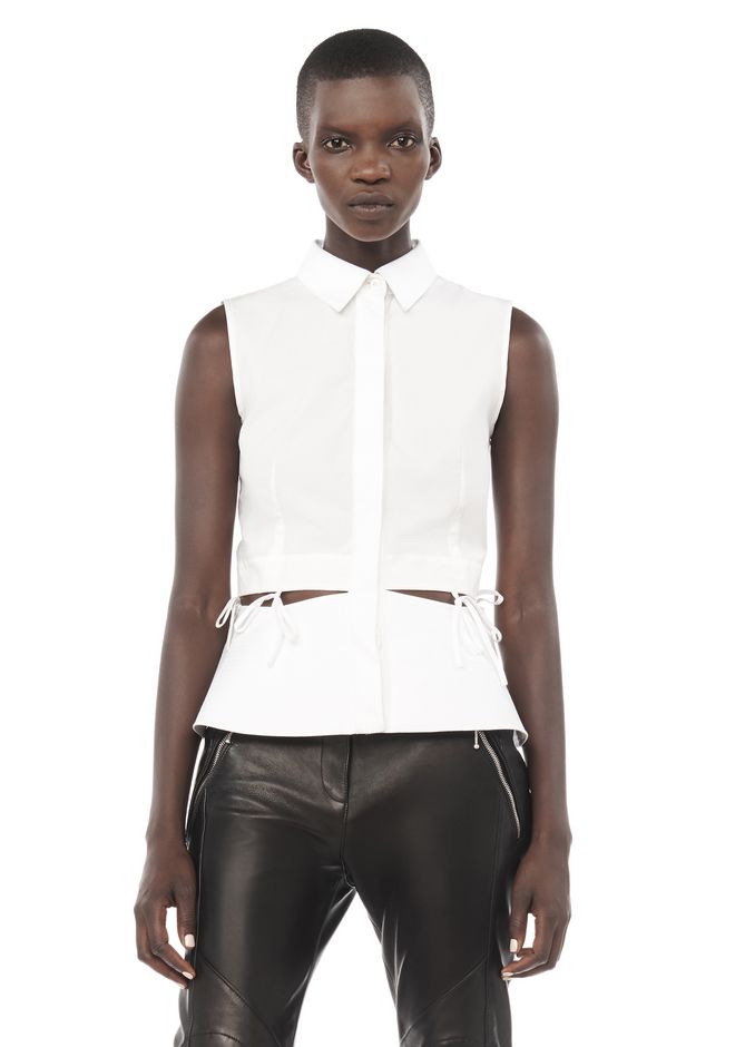 Alexander Wang ‎SLEEVELESS COLLARED PEPLUM SHIRT WITH WAIST TIES ‎ ‎TOP ...